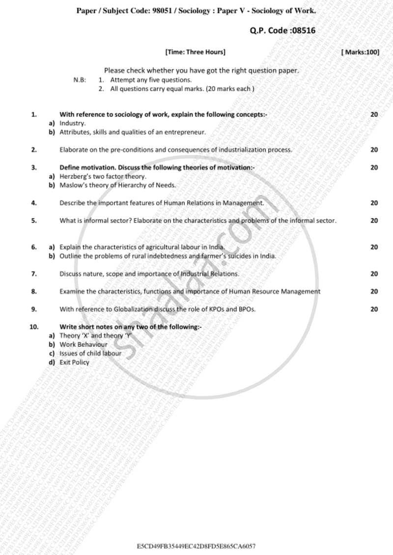 Download Sociology Of Work And Employment Exam Past Paper - MPYA NEWS